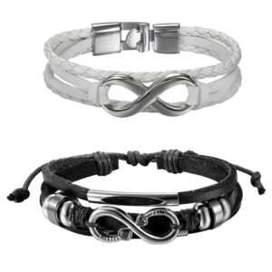 oidea leather braided cz endless love infinity link bracelets for men women,black white