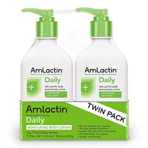 amlactin daily moisturizing lotion for dry skin – 7.9 oz pump bottles (twin pack) – 2-in-1 exfoliator-body lotion with 12% lactic acid, dermatologist-recommended (packaging may vary)