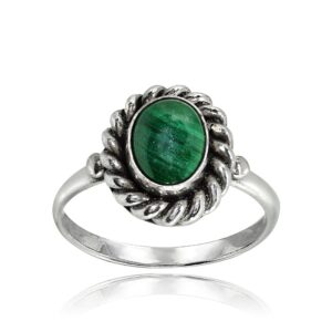 sterling silver simulated malachite oval oxidized twist braid ring, size 8