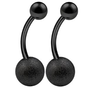 bodyjewellery 2pcs 14g black belly button ring studs piercing navel hoop bar earring jewelry banana non dangle frost ball d4hcs - 12mm