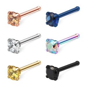 ruifan 6pcs 18g surgical steel mix color diamond cz nose stud rings bone pin piercing jewelry 3mm