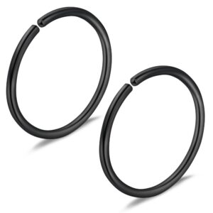 Ruifan 6PCS Mix Size Stainless Steel Clip on Fake Nose Lip Helix Cartilage Tragus Ear Hoop Ring 22G 6mm 8mm 10mm 6PCS - Black