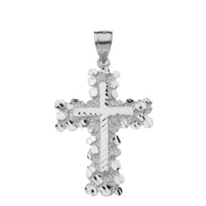 solid 925 sterling silver nugget cross crucifix religious pendant (large)