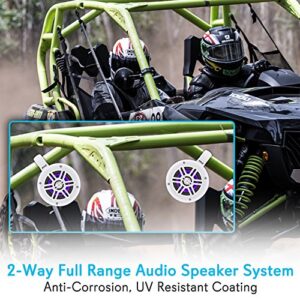 Pyle Waterproof Marine Wakeboard Tower Speakers - 4in Dual Subwoofer Speaker Set w/LED Lights & Bluetooth for Wireless Music Streaming - Boat Audio System w/Mounting Clamps PLMRLEWB47WB (White)