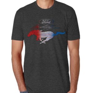 Ford Mustang Shirt USA Flag Mustang Emblem Cars and Trucks Mens Premium Tri Blend T-Shirt, Vintage Black, X-Large