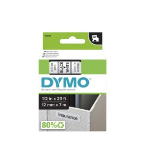 DYMO Standard D1 Labeling Tape for LabelManager Label Makers, Black Print on White Tape, 1/2'' W x 23' L, 1 Cartridge (45013)