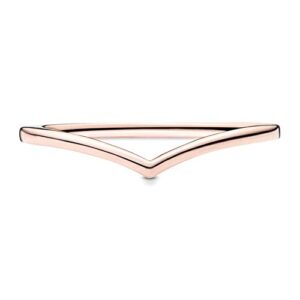 Pandora Polished Wishbone Ring - Minimalist Chevron Shape Ring - Stackable Rose Gold Ring for Women - 14k Rose Gold-Plated Rose - Size 7.5, No Gift Box