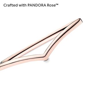 Pandora Polished Wishbone Ring - Minimalist Chevron Shape Ring - Stackable Rose Gold Ring for Women - 14k Rose Gold-Plated Rose - Size 7.5, No Gift Box