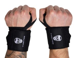 gymreapers weightlifting wrist wraps (competition grade) 18" professional quality wrist support with heavy duty thumb loop - best wrap for powerlifting, strength training, bodybuilding(black,18")