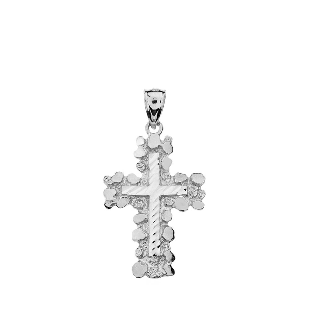 Solid 925 Sterling Silver Nugget Cross Crucifix Religious Pendant (Medium)