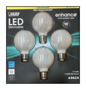 feit enhance 90+ cri 40w replacement dimmable 2700k soft white g25 globe led light bulbs, 4-pack