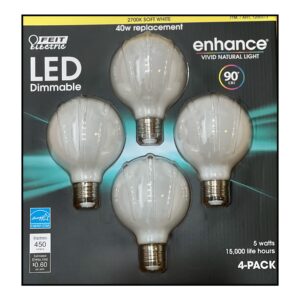 Feit Enhance 90+ CRI 40W Replacement Dimmable 2700K Soft White G25 Globe LED Light Bulbs, 4-Pack