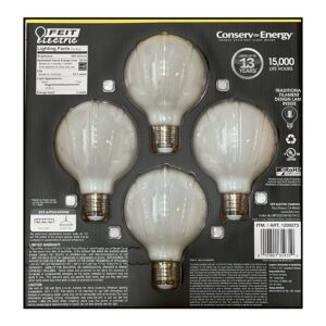 Feit Enhance 90+ CRI 40W Replacement Dimmable 2700K Soft White G25 Globe LED Light Bulbs, 4-Pack