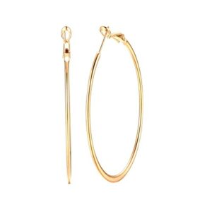 dainty 70mm 14k yellow gold silver big large hoop earrings for women sensitive ears fashion round circle huggie hypoallergenic hoops 3 inch minimalist hooped gifts bff birthday (yellow gold)