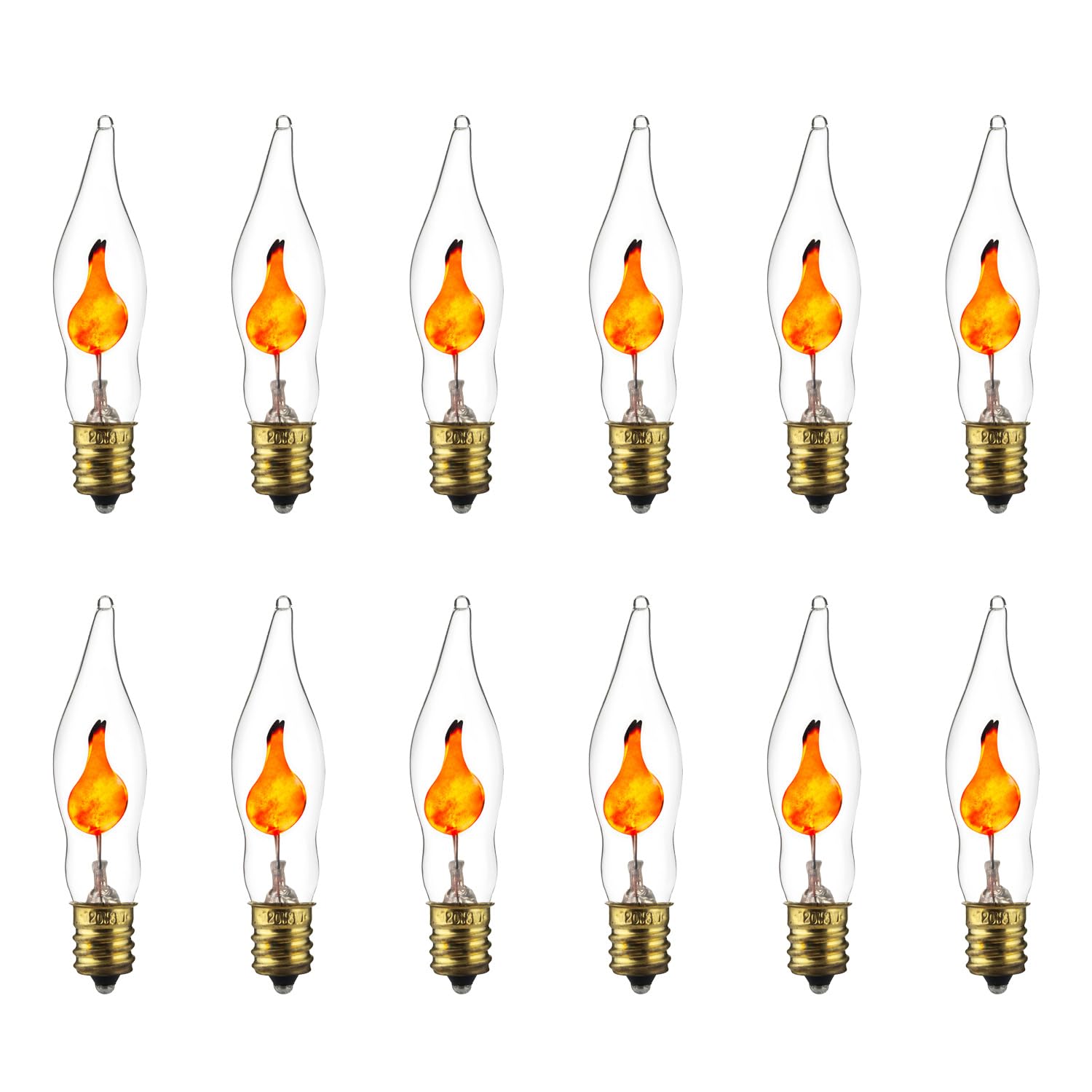 Sunlite 01506-SU Petite Chandelier Flicker Flame Light Bulb Candelabra Base, orange, E12, Clear, 12 Pack, 3 watts