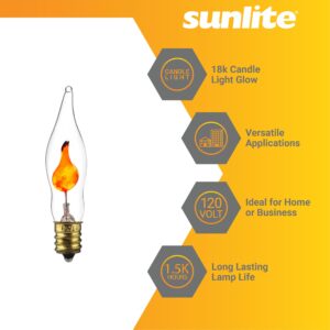 Sunlite 01506-SU Petite Chandelier Flicker Flame Light Bulb Candelabra Base, orange, E12, Clear, 12 Pack, 3 watts