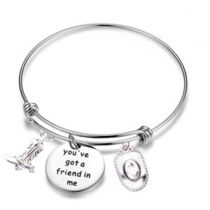 lywjyb birdgot best friend bracelet gift you've got a friend in me engraved charm with boot and cowboy hat gift for her (silver)