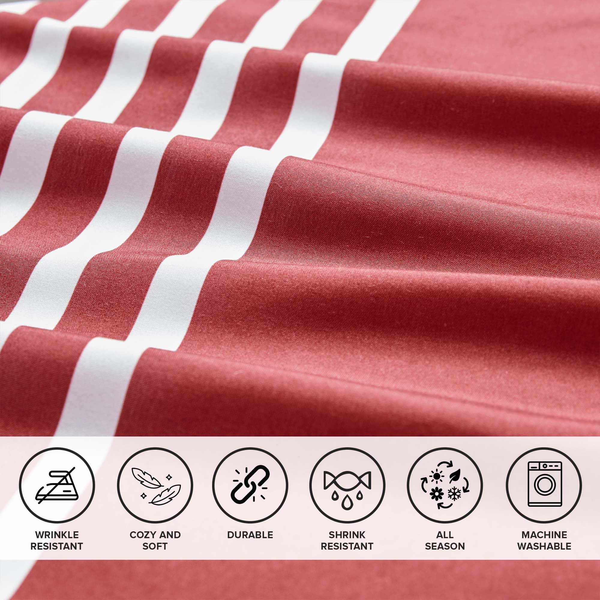 Comfort Spaces Queen Comforter Sets with Sheets - Bed in a Bag 9 Pieces Teen Bedding Sets Queen, Red and Grey Stripes Bedding Queen, College Queen Bed Set with 2 Side Pockets Bedroom Organizer