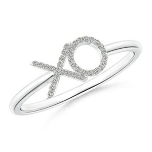 natural diamond xo ring in 14k white gold (0.7mm diamond pave-set) size 6.5 - april birthstone