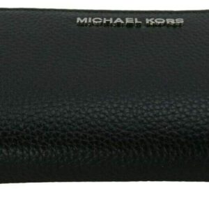 Michael Kors Jet Set Travel Continental Zip Around Leather Wallet Wristlet (Black with Silver Hardware)