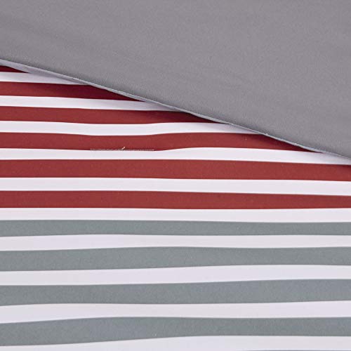 Comfort Spaces Twin XL Comforter Sets with Sheets - Bed in a Bag 6 Pieces Teen Bedding Sets Twin XL, Red and Grey Stripes Bedding Twin XL, College Twin XL Bed Set with 2 Side Pockets Bedroom Organizer