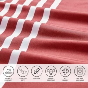 Comfort Spaces Twin XL Comforter Sets with Sheets - Bed in a Bag 6 Pieces Teen Bedding Sets Twin XL, Red and Grey Stripes Bedding Twin XL, College Twin XL Bed Set with 2 Side Pockets Bedroom Organizer