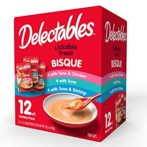 delectables bisque lickable wet cat treats - chicken, tuna & shrimp, 12 count