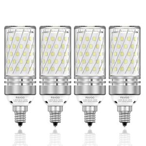 pavoo e12 led light bulbs, 12w led candelabra bulbs 100 watt equivalent, 1200lm, 6000k daylight white ceiling fan light bulbs,pack of 4