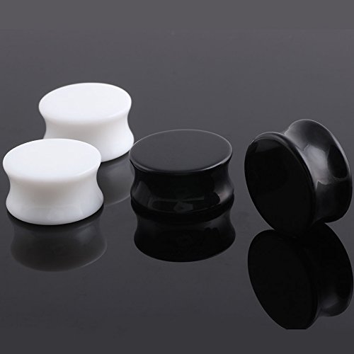 HQLA 2 Pairs White/Black Acrylic Ear Plugs Flesh Tunnels Double Flared Expander Stretcher Piercing Jewelry (00g(10mm))