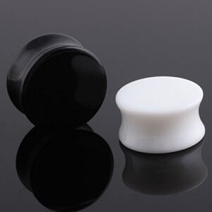 HQLA 2 Pairs White/Black Acrylic Ear Plugs Flesh Tunnels Double Flared Expander Stretcher Piercing Jewelry (00g(10mm))