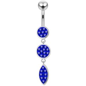 dark blue multi crystal stone 2 round with eye shape dangling 925 sterling silver belly ring body jewelry