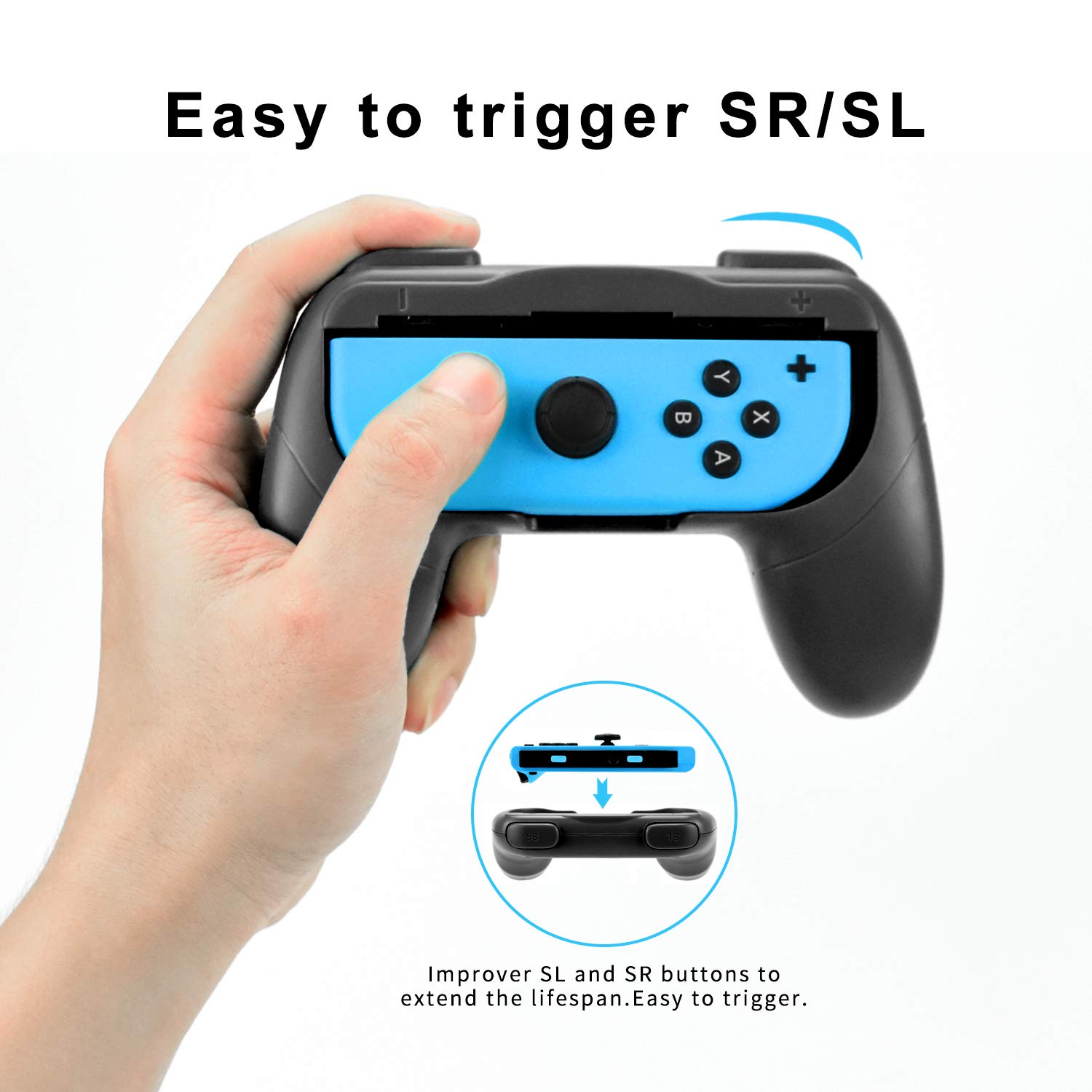 Grip kit for Nintendo Switch Joy-Con Controllers,Hand Grips Compatible with Nintendo Switch OLED Model Controllers,2Pack (Black/Black)