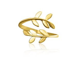 ondaisy 14k matte gold plated bff best friends bohemian boho jewelry tree flower leaves laurel leaf knuckle toe adjustable band ring