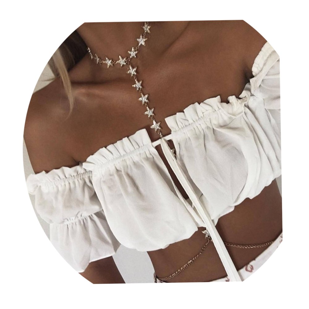 Elegant Luxury Harness Summer Bikini Body Chain Necklace Simple Star Choker Bralette Belly Waist Chain Jewelry Gold for Women Party Beach Accessories