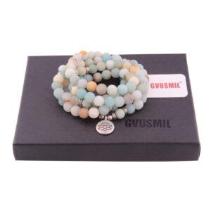 GVUSMIL Amazonite 108 Mala Beads Yoga Necklace Natural Stone Charm Bracelet for Women Men Yoga Bangle