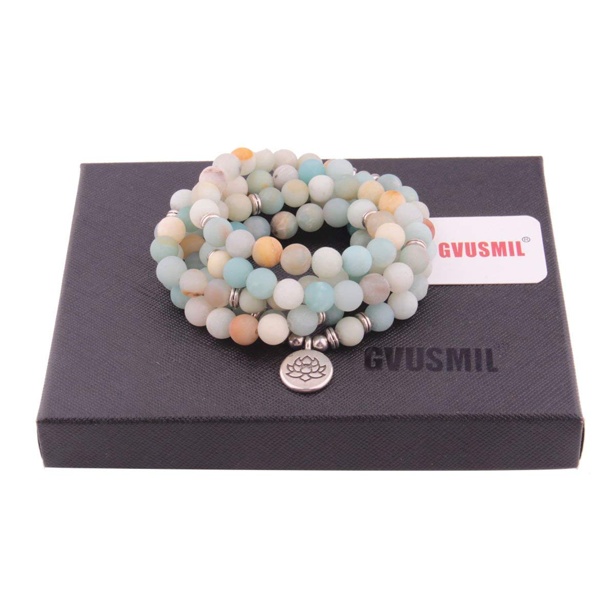 GVUSMIL Amazonite 108 Mala Beads Yoga Necklace Natural Stone Charm Bracelet for Women Men Yoga Bangle