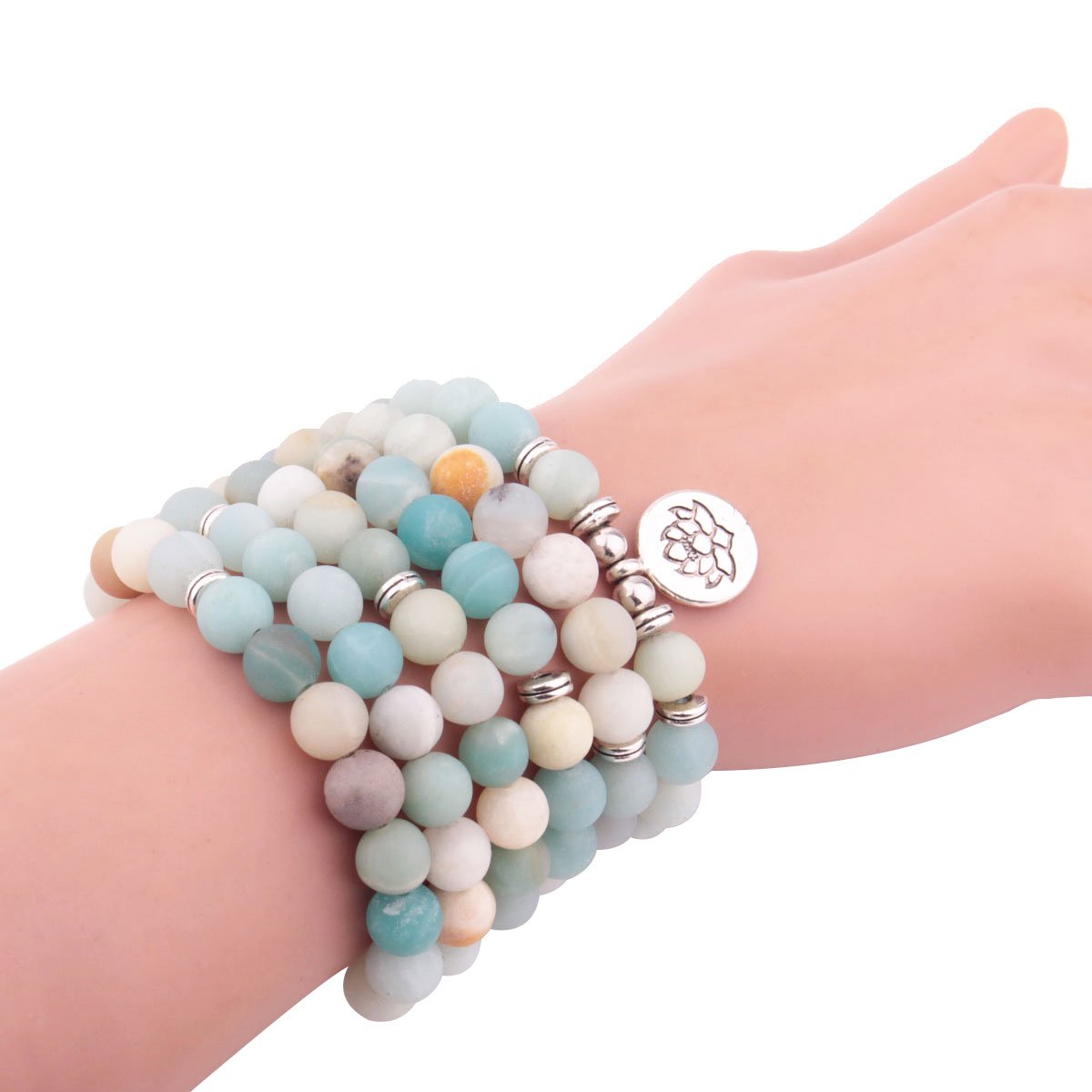 GVUSMIL Amazonite 108 Mala Beads Yoga Necklace Natural Stone Charm Bracelet for Women Men Yoga Bangle