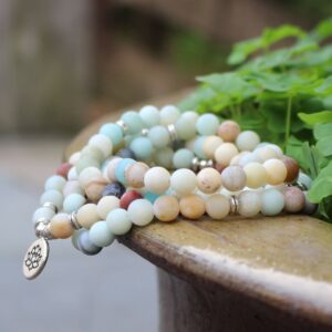 GVUSMIL Amazonite 108 Mala Beads Yoga Necklace Natural Stone Charm Bracelet for Women Men Yoga Bangle