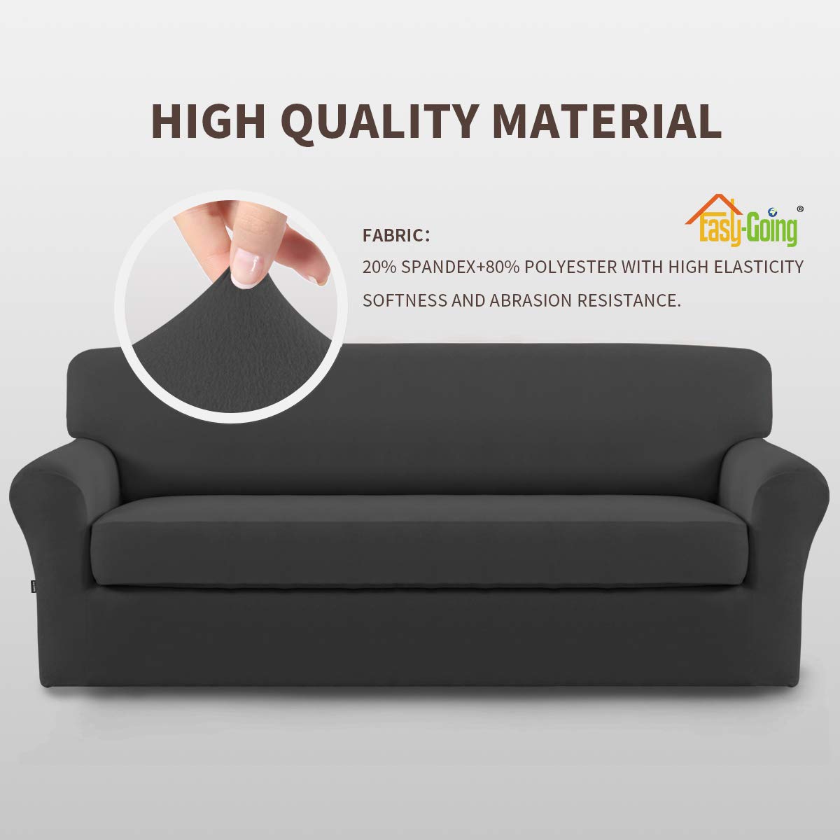 Easy-Going 2 Pieces Microfiber Stretch Sofa Slipcover – Spandex Soft Fitted Sofa Couch Cover, Washable Furniture Protector with Elastic Bottom Kids,Pet （Sofa, Dark Gray）