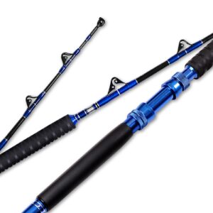 fiblink 2-piece saltwater offshore heavy trolling rod roller rod conventional boat fishing pole with roller guides (80-120lb, 5-feet 6-inch)