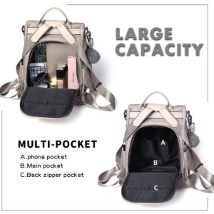 PINCNEL Women Khaki Medium Backpack Purse Waterproof Nylon Anti-theft Rucksack Lightweight Shoulder Bag