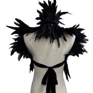 L'VOW Victorian Real Natural Feather Shrug Shawl Shoulder Wrap Cape Gothic Collar (Black)