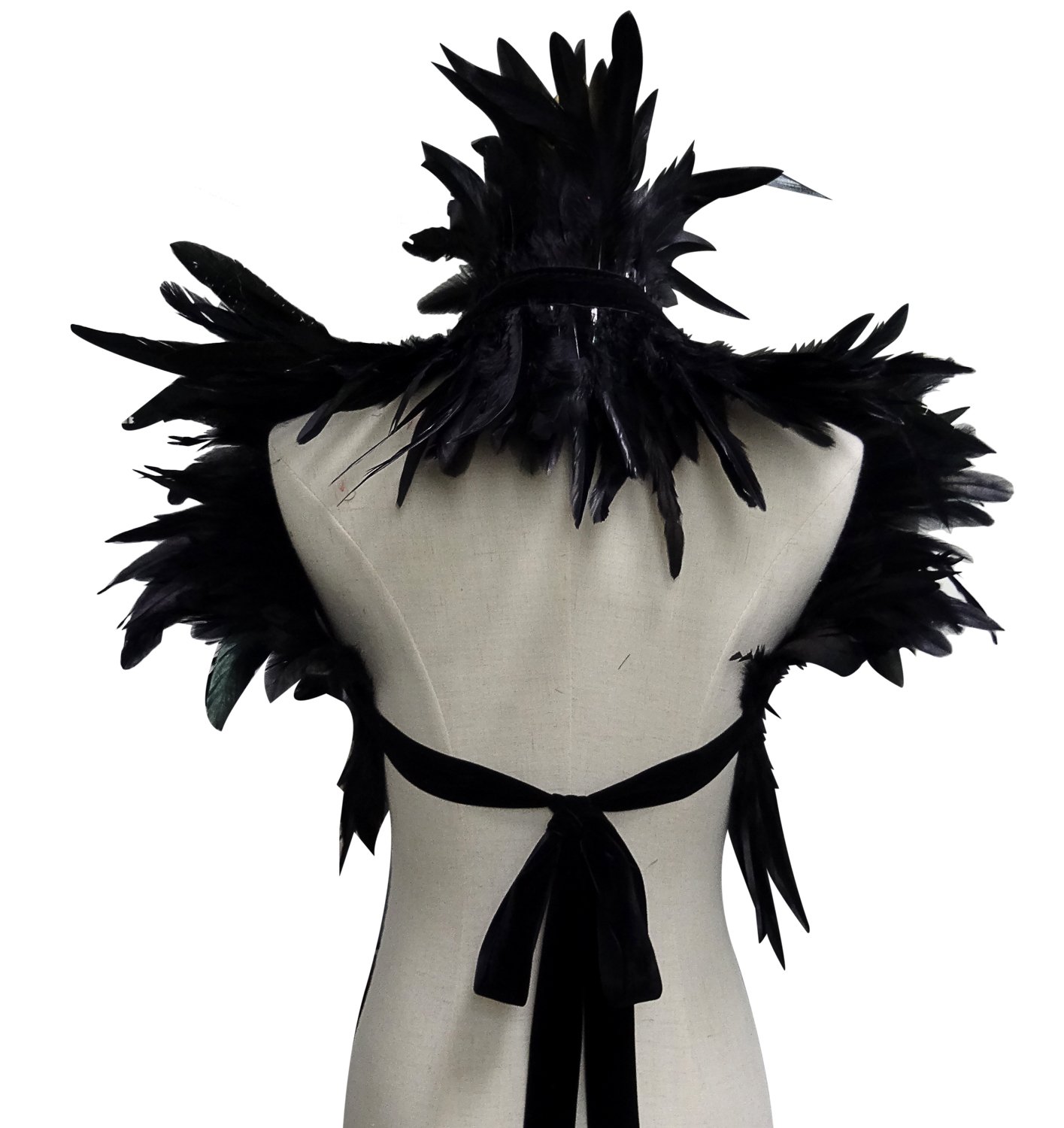 L'VOW Victorian Real Natural Feather Shrug Shawl Shoulder Wrap Cape Gothic Collar (Black)