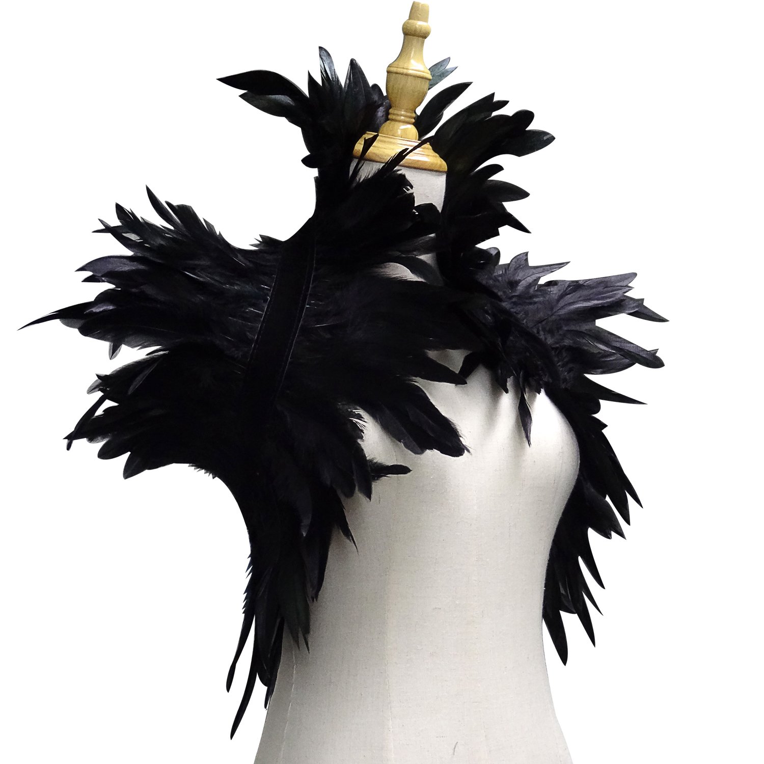 L'VOW Victorian Real Natural Feather Shrug Shawl Shoulder Wrap Cape Gothic Collar (Black)