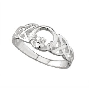 biddy murphy, claddagh ring for women, 925 sterling silver traditional celtic jewelry, crown & heart center, weave band, made in ireland by irish artisan jewelers, size 8.5