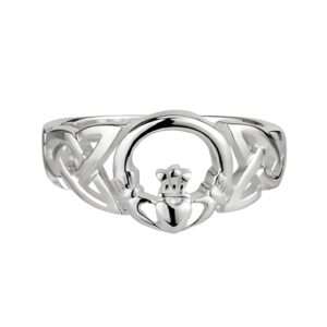 Biddy Murphy, Claddagh Ring for Women, 925 Sterling Silver Traditional Celtic Jewelry, Crown & Heart Center, Weave Band, Made in Ireland by Irish Artisan Jewelers, Size 8.5