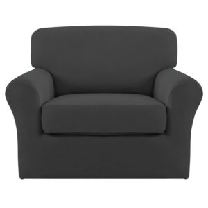 easy-going 2 pieces microfiber stretch chair slipcover – spandex soft fitted sofa couch cover washable furniture protector with elastic bottom kids pet dark gray