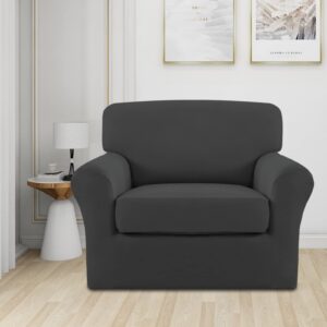 Easy-Going 2 Pieces Microfiber Stretch Chair Slipcover – Spandex Soft Fitted Sofa Couch Cover Washable Furniture Protector with Elastic Bottom Kids Pet Dark Gray