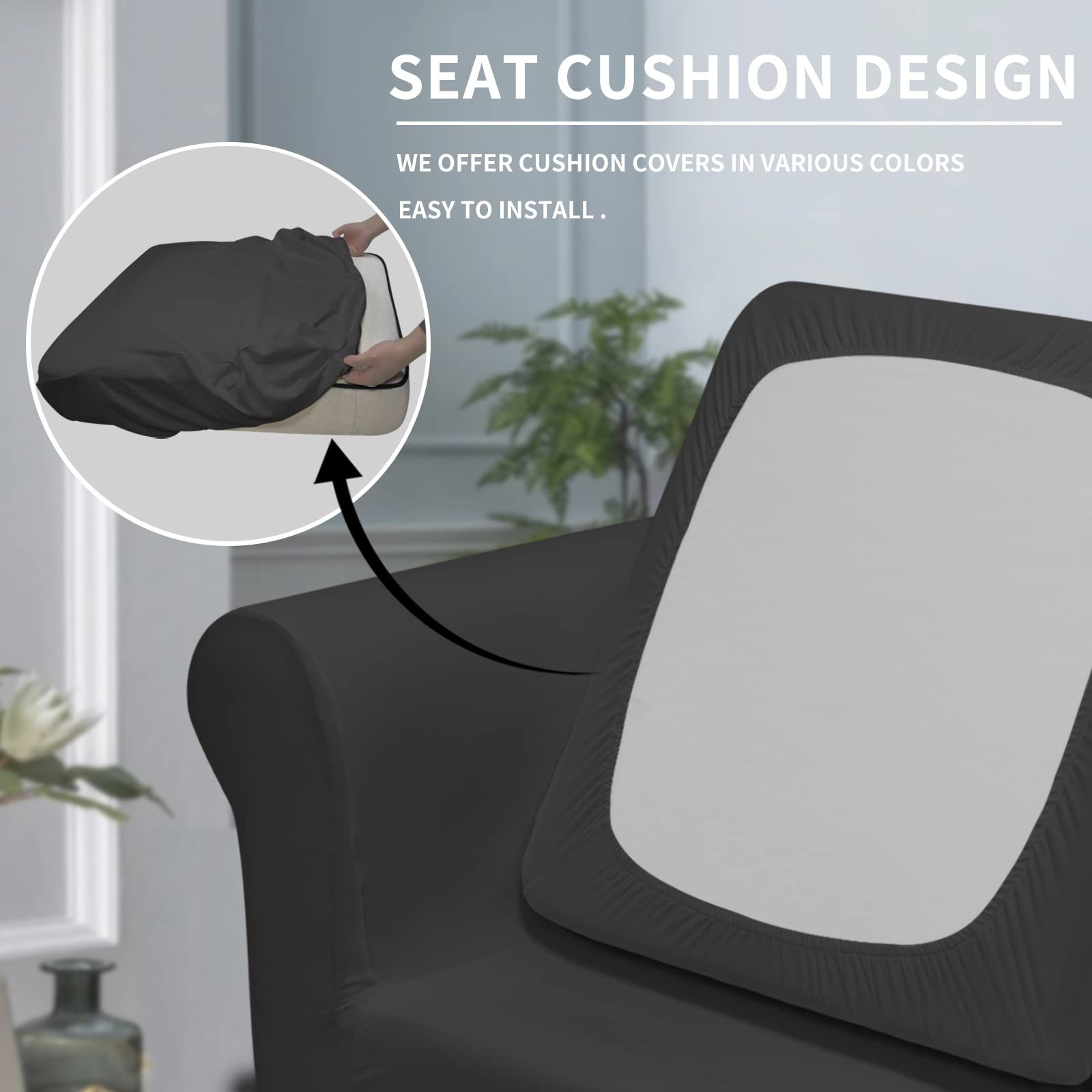 Easy-Going 2 Pieces Microfiber Stretch Chair Slipcover – Spandex Soft Fitted Sofa Couch Cover Washable Furniture Protector with Elastic Bottom Kids Pet Dark Gray