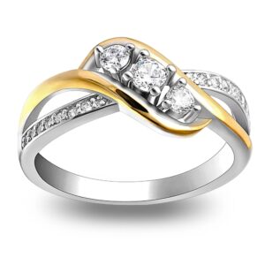 3 stone engagement rings for women by ginger lyne | cubic zirconia faux diamond promise ring for her | 925 sterling silver wedding rings for women |bridal jewlery